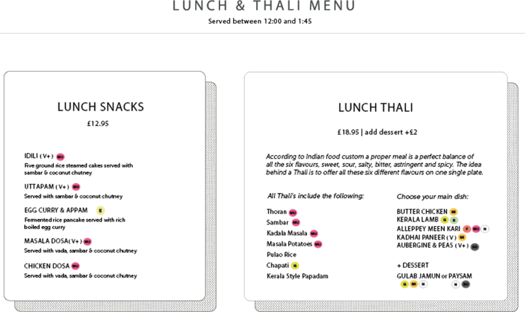 Lunch Thali Menu - Bhoomi Kitchen